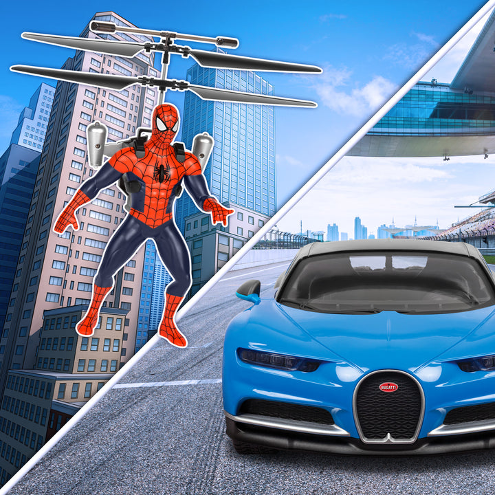 Spider-Man Flying Figure & Bugatti Chiron Remote Control Car Bundle ...