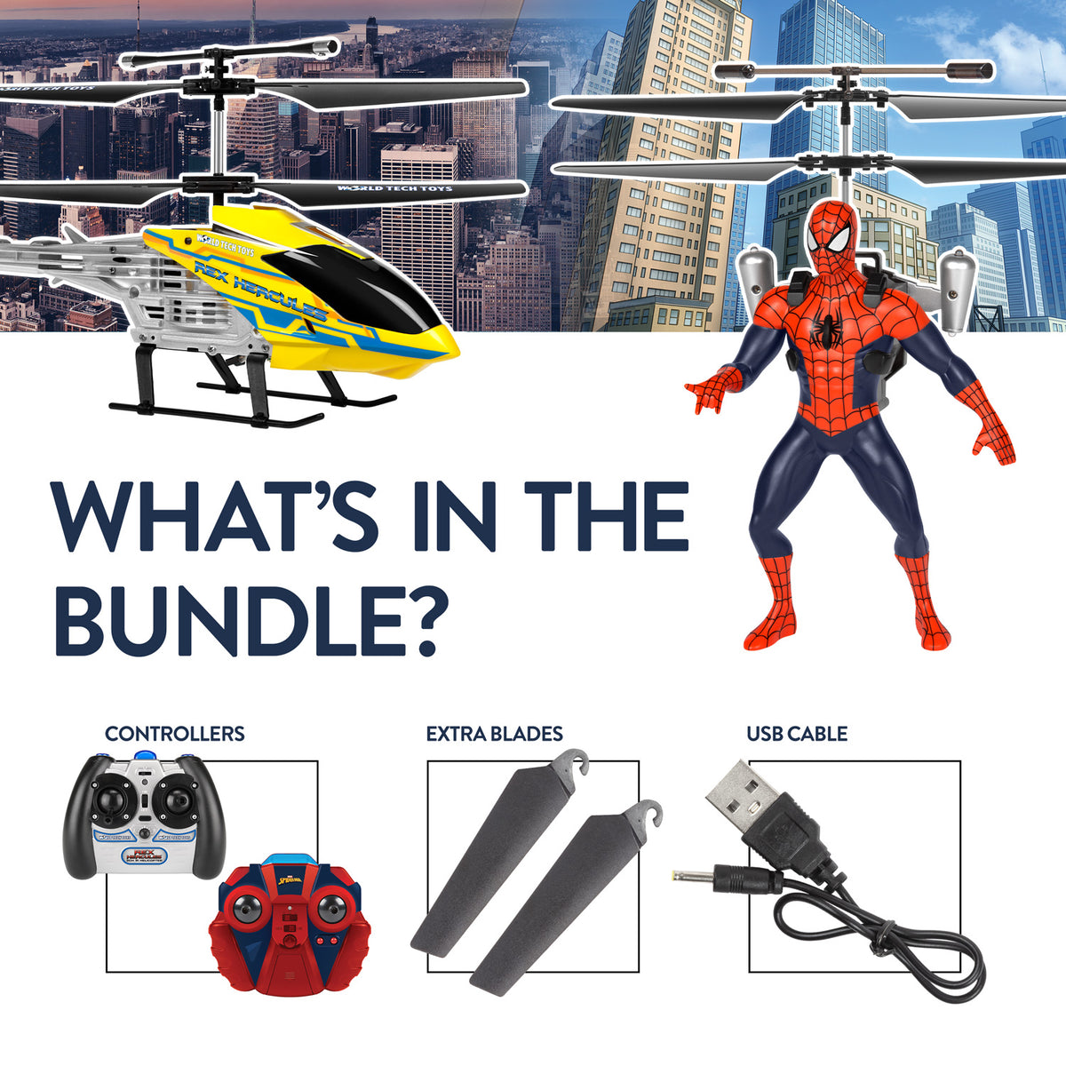 Spider-Man Flying Figure & REX Hercules Unbreakable Helicopter Bundle ...